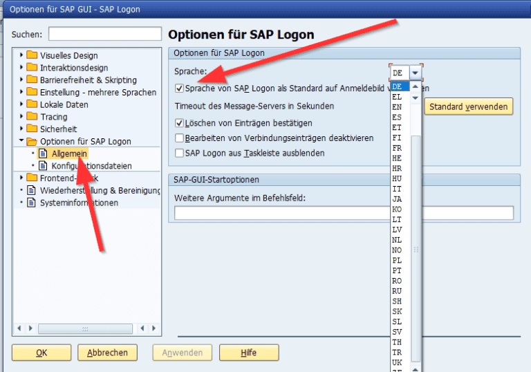 SAP Anmeldesprache auswählen und ändern